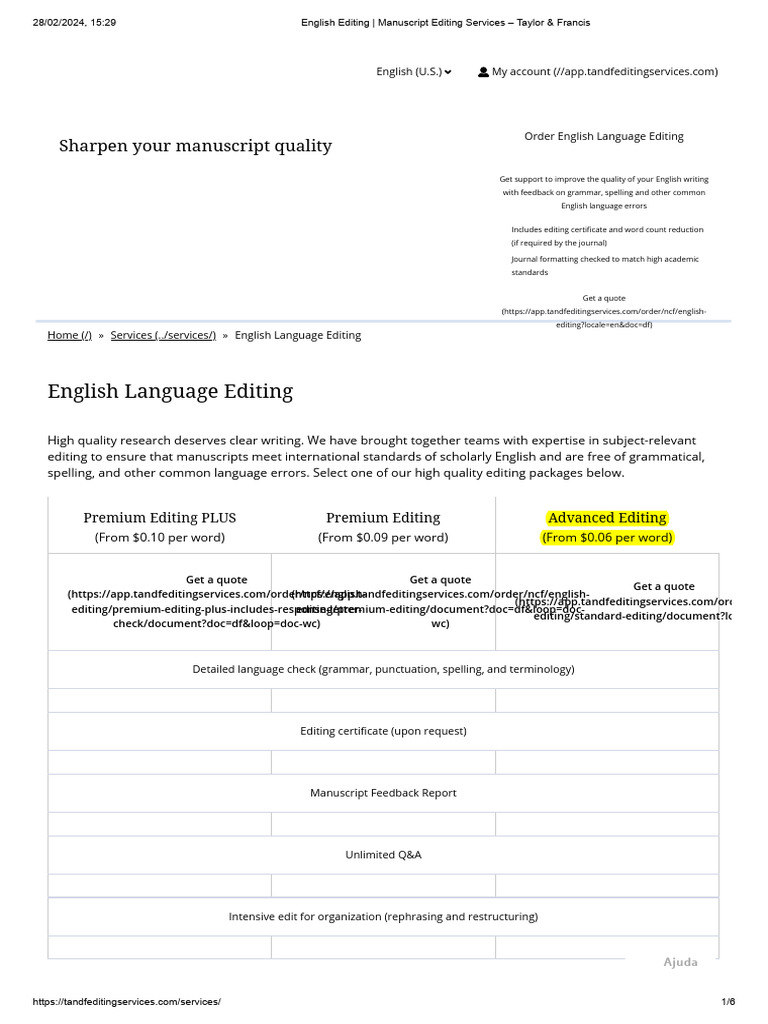 English Editing - Manuscript Editing Services - Taylor & Francis | PDF ...