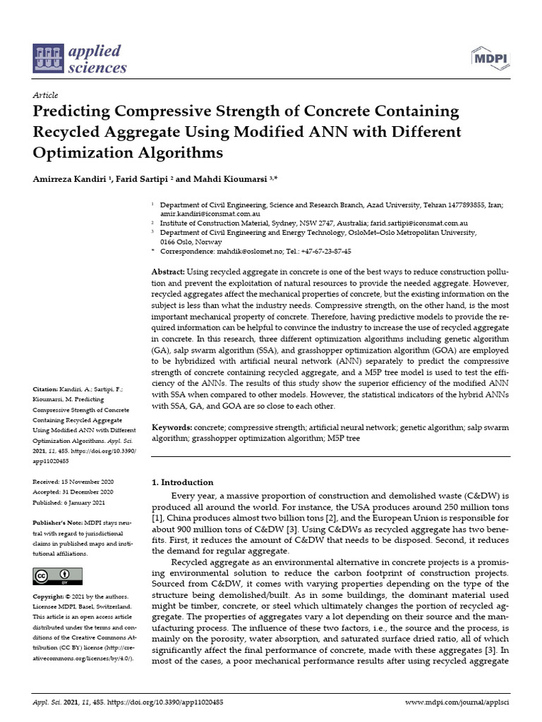 2021 Predicting Compressive Strength of Concrete Containing | PDF | Concrete | Genetic Algorithm