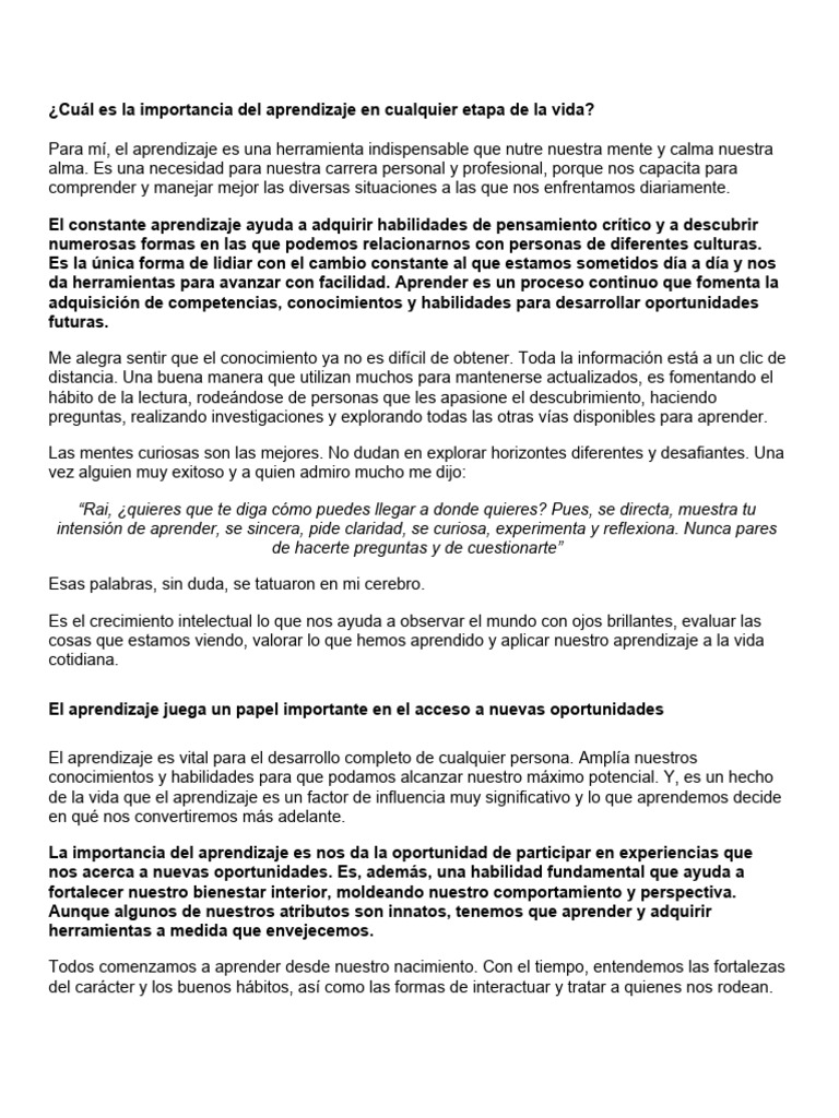 Cuál Es La Importancia Del Aprendizaje en Cualquier Etapa de La Vida ...