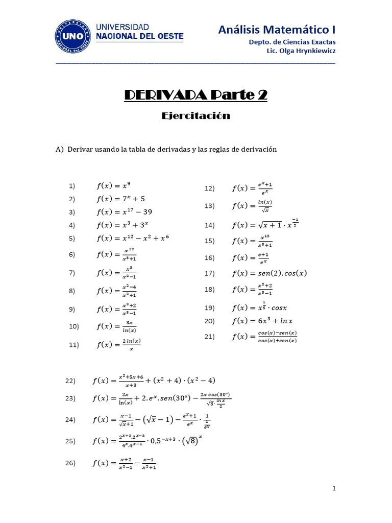 DERIVADA - Parte 2 Ejercitación | PDF | Matemáticas | Análisis matemático