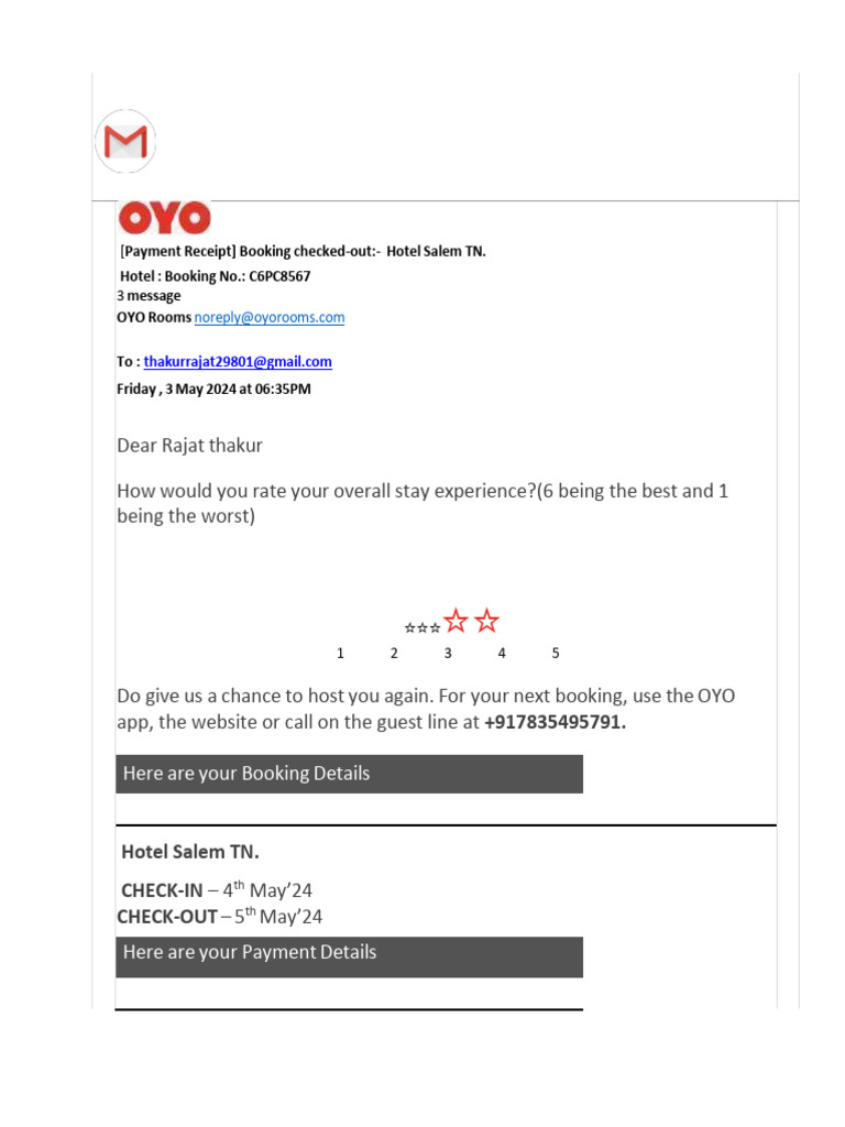 OYO Hotel Bill Receipt Download | PDF