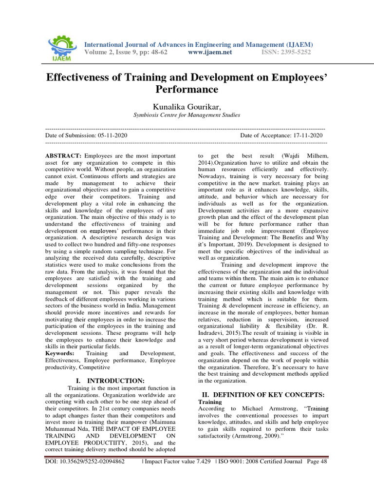 Effectiveness of Training and Development On Employees Performance | PDF | Sampling (Statistics ...
