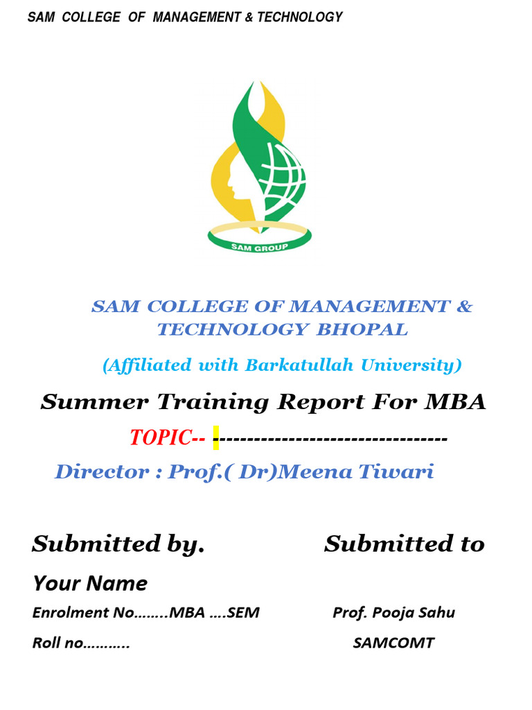 MBA Summer Training Report Template | PDF