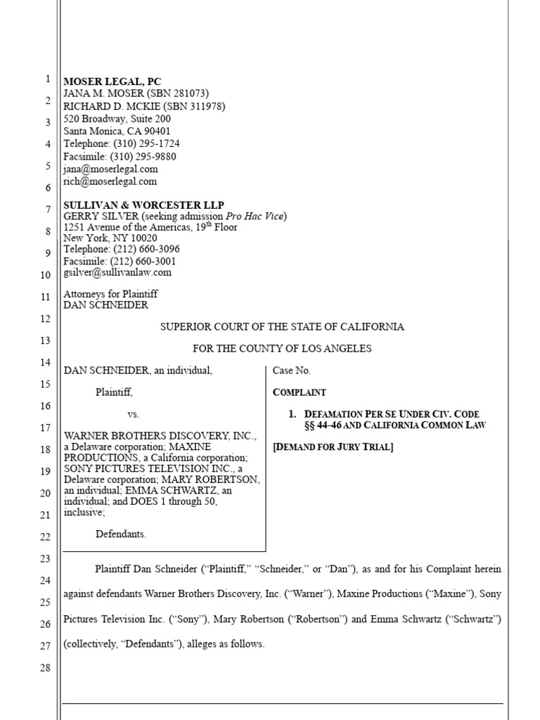 Dan Schneider Defamation Lawsuit | PDF | Defamation | Child Sexual Abuse