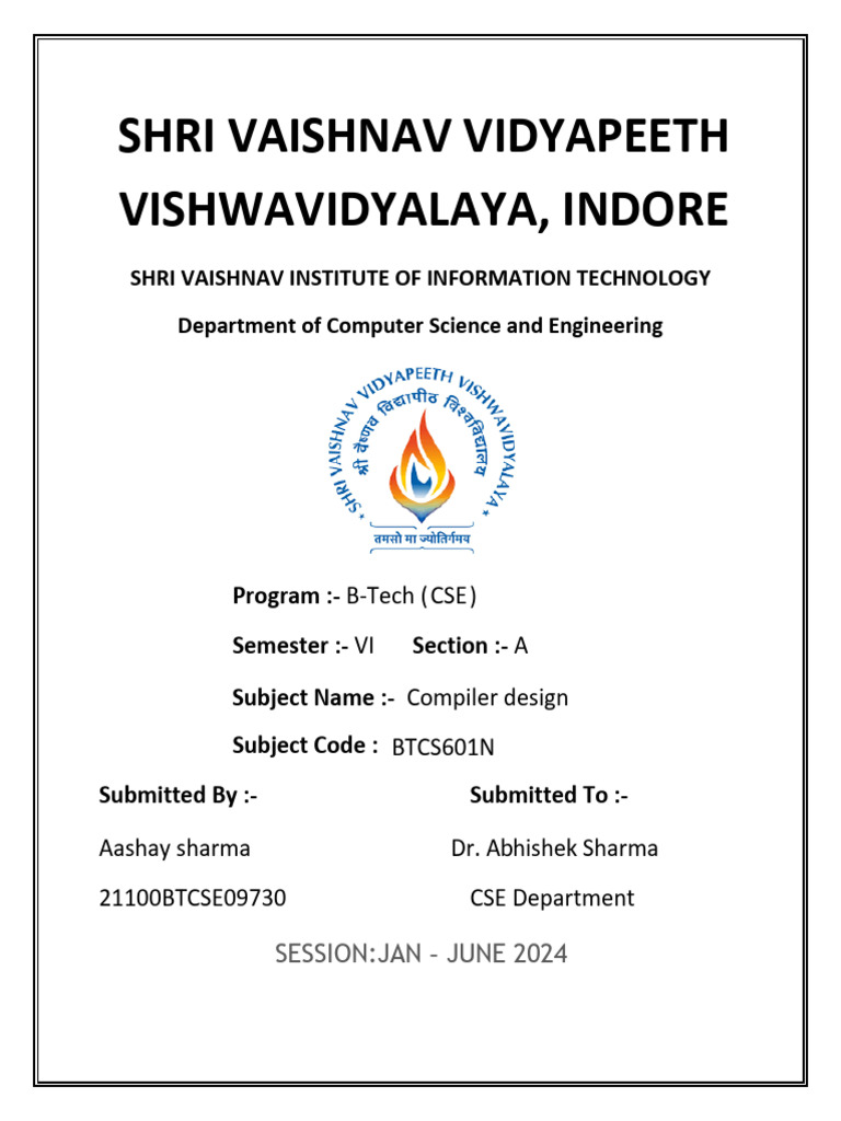 B-Tech CSE VI: Compiler Design | PDF