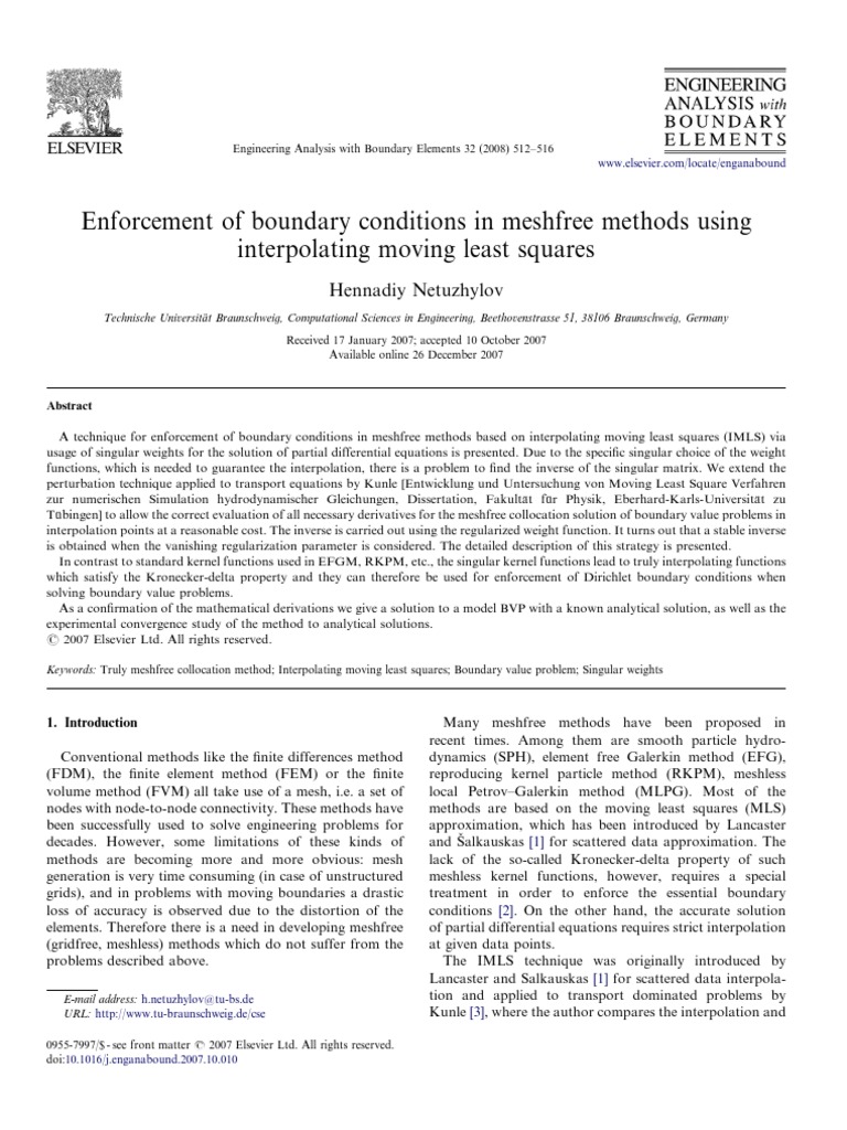 Boundary Enforcement in Meshfree Methods Using IMLS | PDF | Finite Element Method | Functions ...