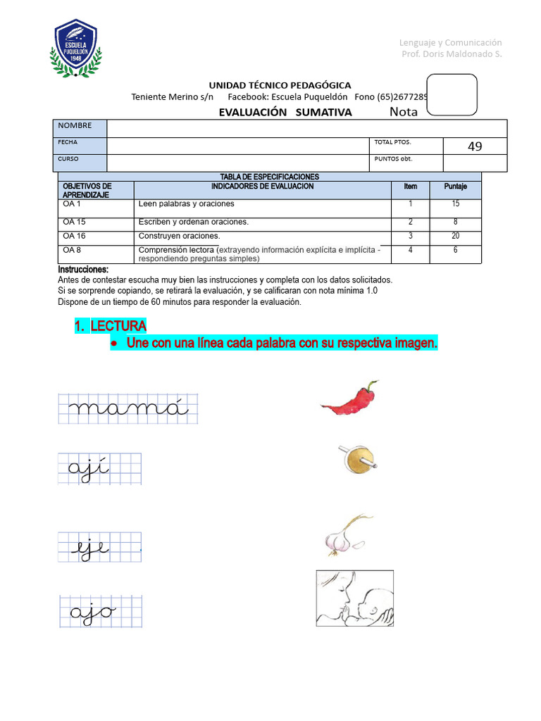 Evaluacion Lenguaje Unidad Remedial CON ADECUACION | PDF