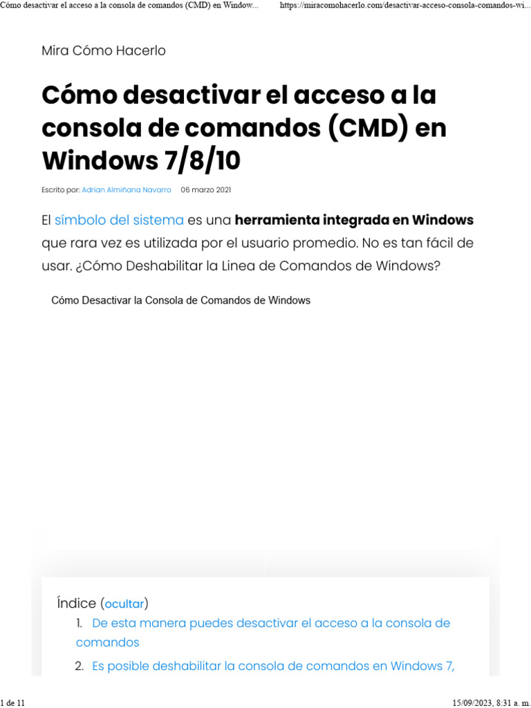 Cómo desactivar el acceso a la consola de comandos (CMD) en Windows 7_8_10 Mira Cómo Hacerlo ...