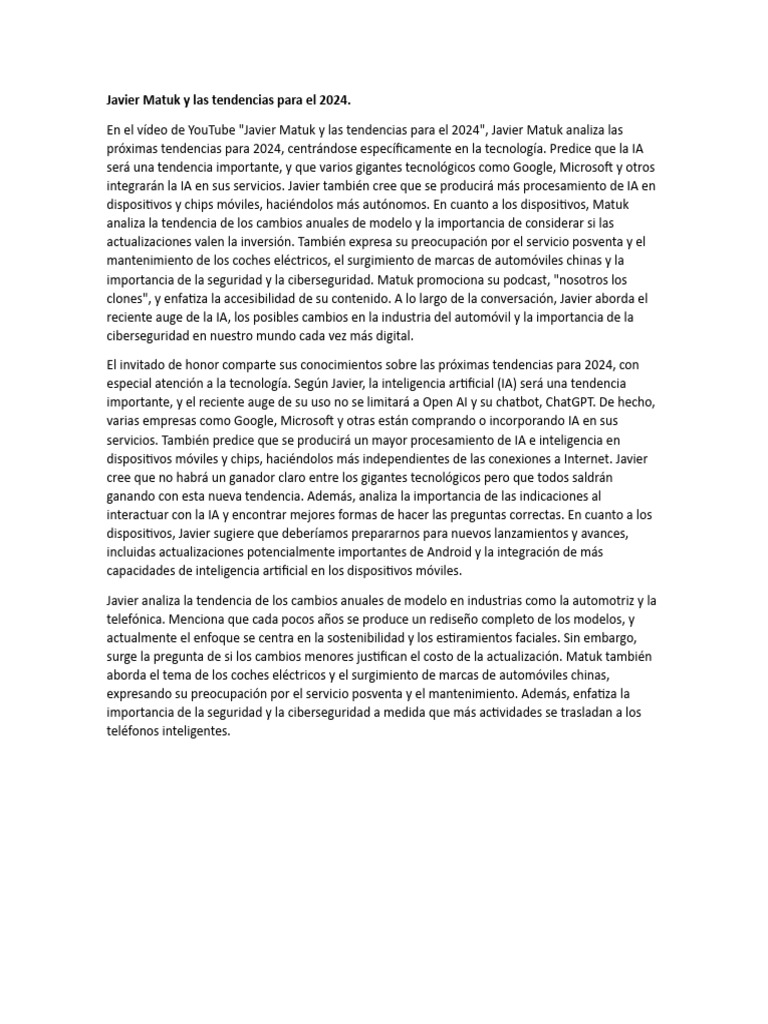 Resumen de Javier Matuk y Las Tendenias para El 2024 | PDF ...