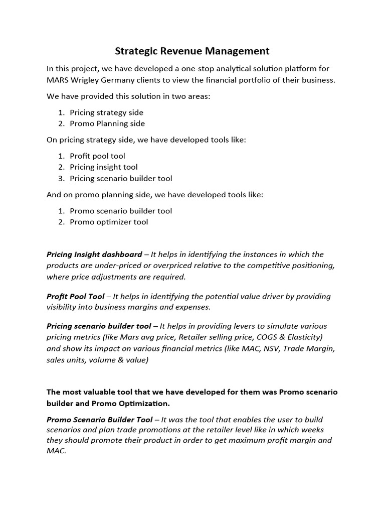 Strategic Revenue Management Project Details | PDF | Pricing | Profit ...