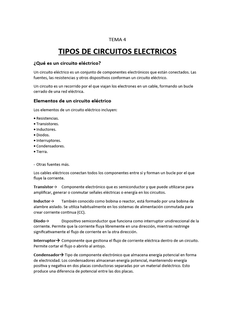 Tema 4 Tipos de Circuitos | PDF | Red eléctrica | Corriente eléctrica