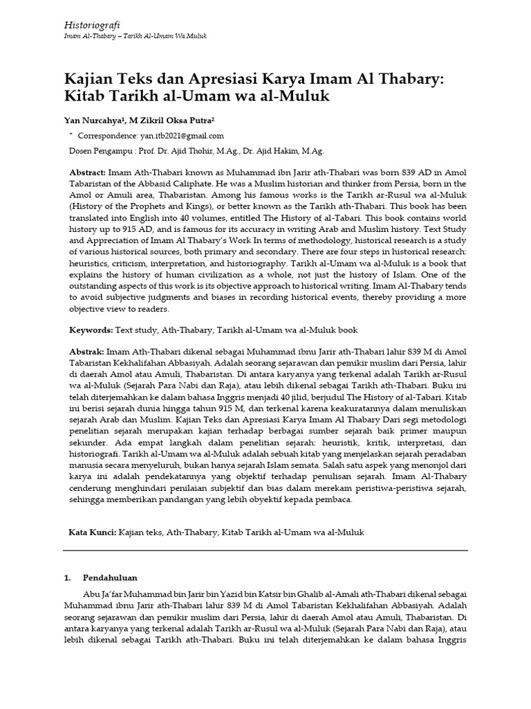 Karya Imam Ath Thabari: Kitab Tarikh Al-Umam Wa Al-Muluk | PDF