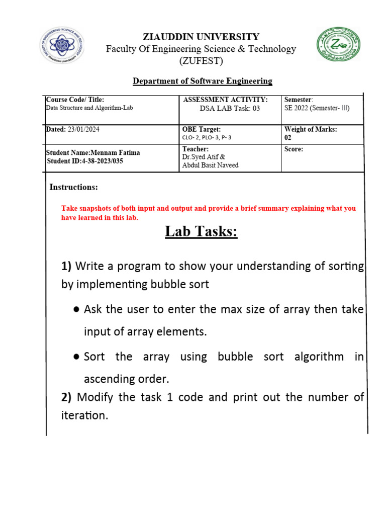 Dsa Lab 04 | PDF | Computing | Algorithms And Data Structures