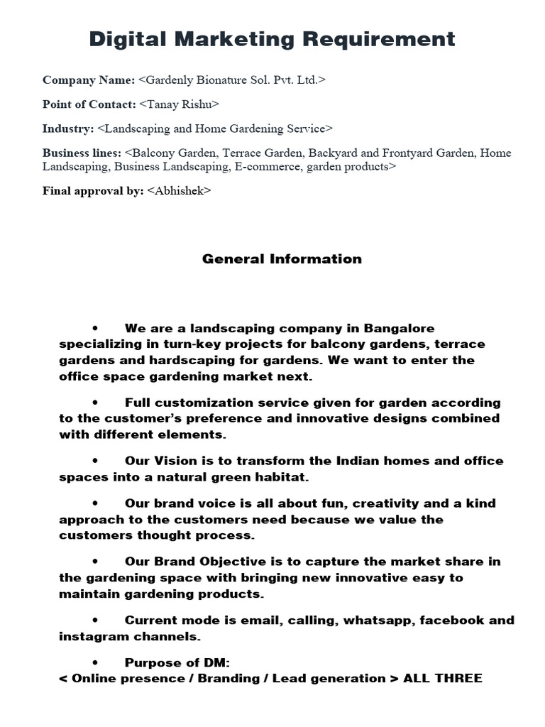 Digital Marketing Questionnaire - Gardenly | PDF | Digital Marketing ...