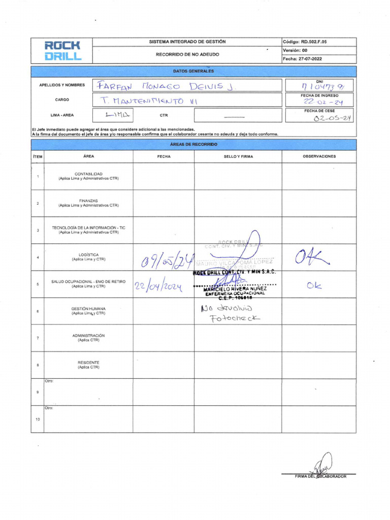 Hoja de Recorrido - Farfan Monago | PDF