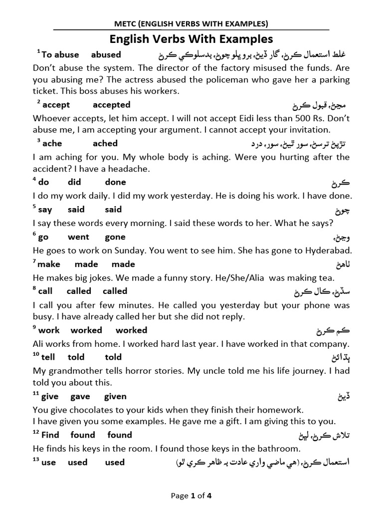 ENGLISH VERBS (40 Verbs) | PDF