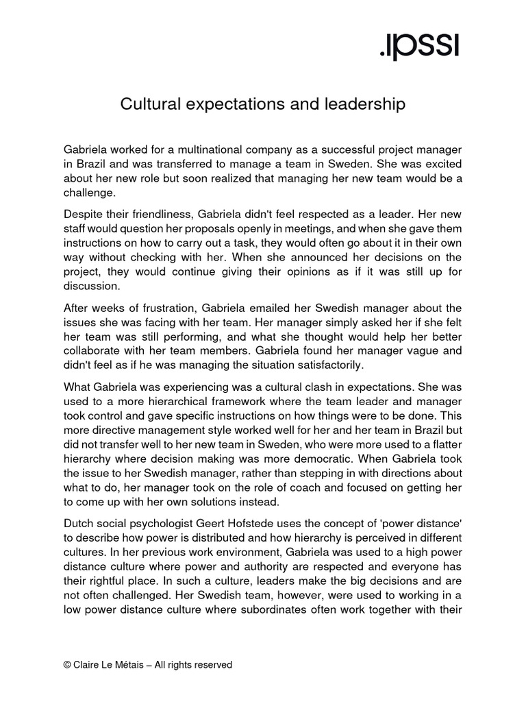 Navigating Cultural Expectations in Leadership | PDF | Leadership ...