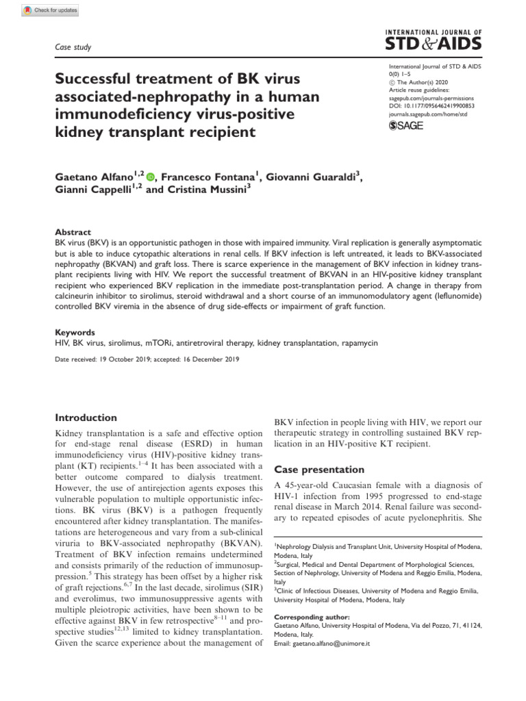 Successful Treatment of BK Virus Assosciated Nehrocpathy in A Human ...