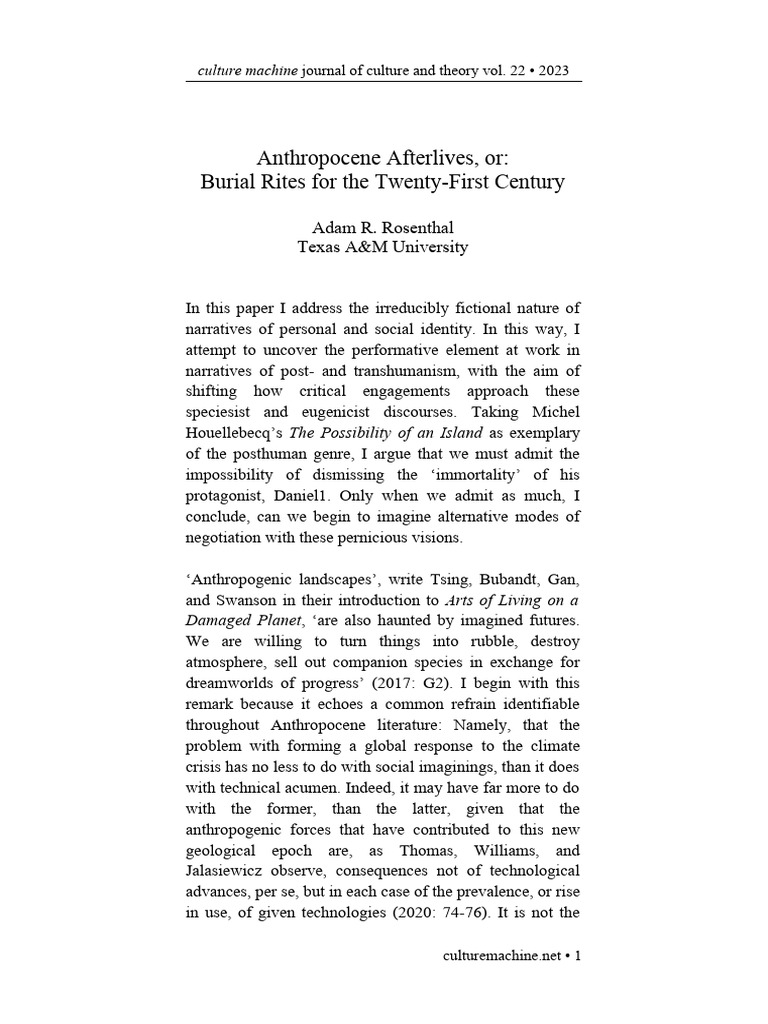 Anthropocene Afterlives: Posthuman Narratives | PDF | Transhumanism ...