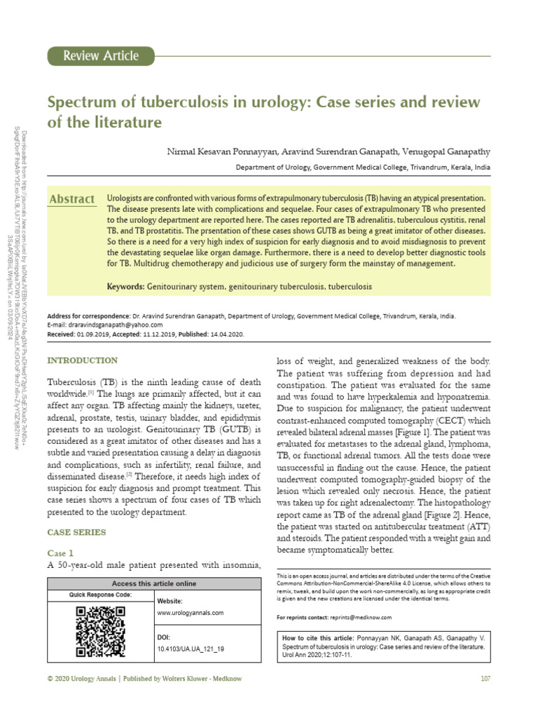 Spectrum of Tuberculosis in Urology Case Series.1 | PDF | Tuberculosis ...