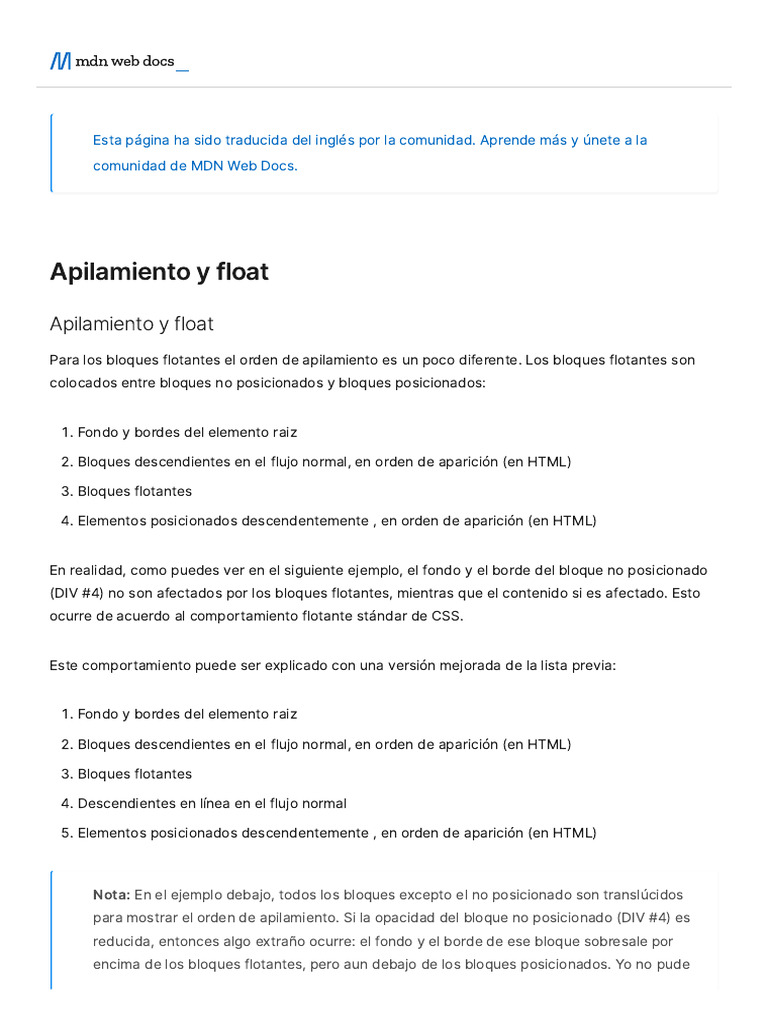 Apilamiento y Float - CSS - MDN | PDF | HTML | Arquitectura de sistemas