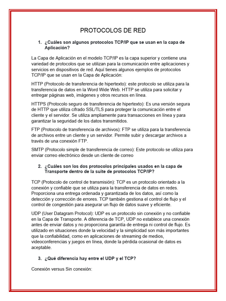 PROTOCOLO DE RED | PDF | Protocolos de internet | Protocolo de Control de Transmisión