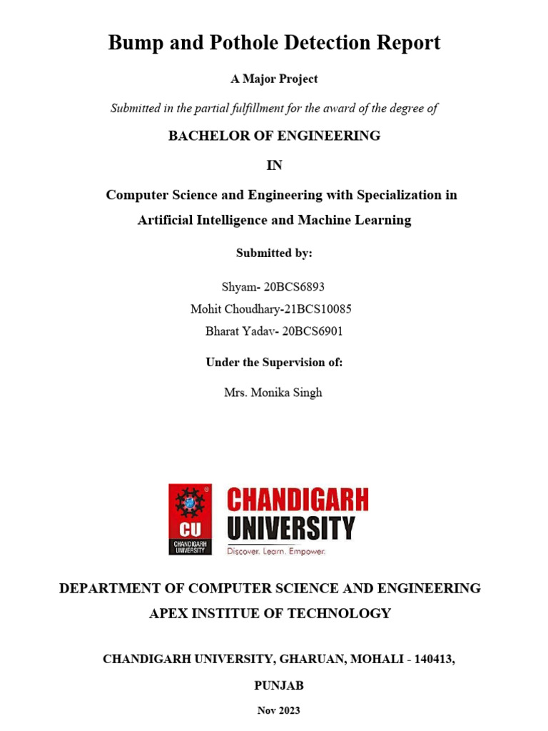 Bumps and Pothole Detection Report Final | PDF | Computer Vision | Machine Learning