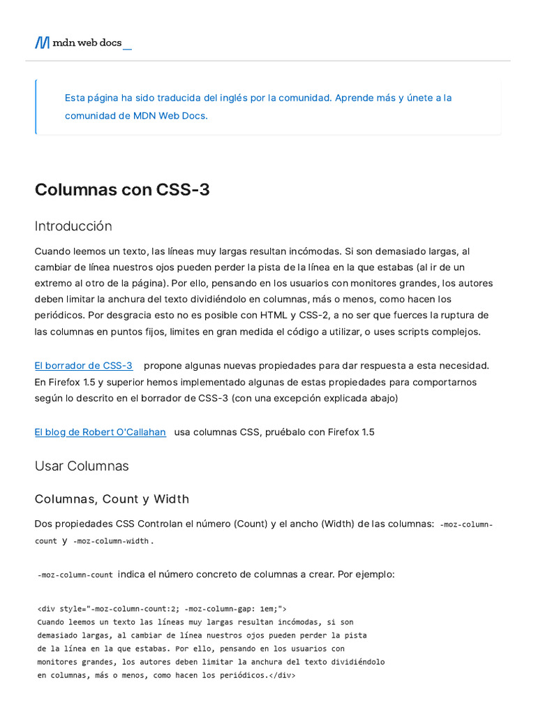 Columnas Con CSS-3 - CSS - MDN | PDF | Ingeniería de software | Desarrollo web