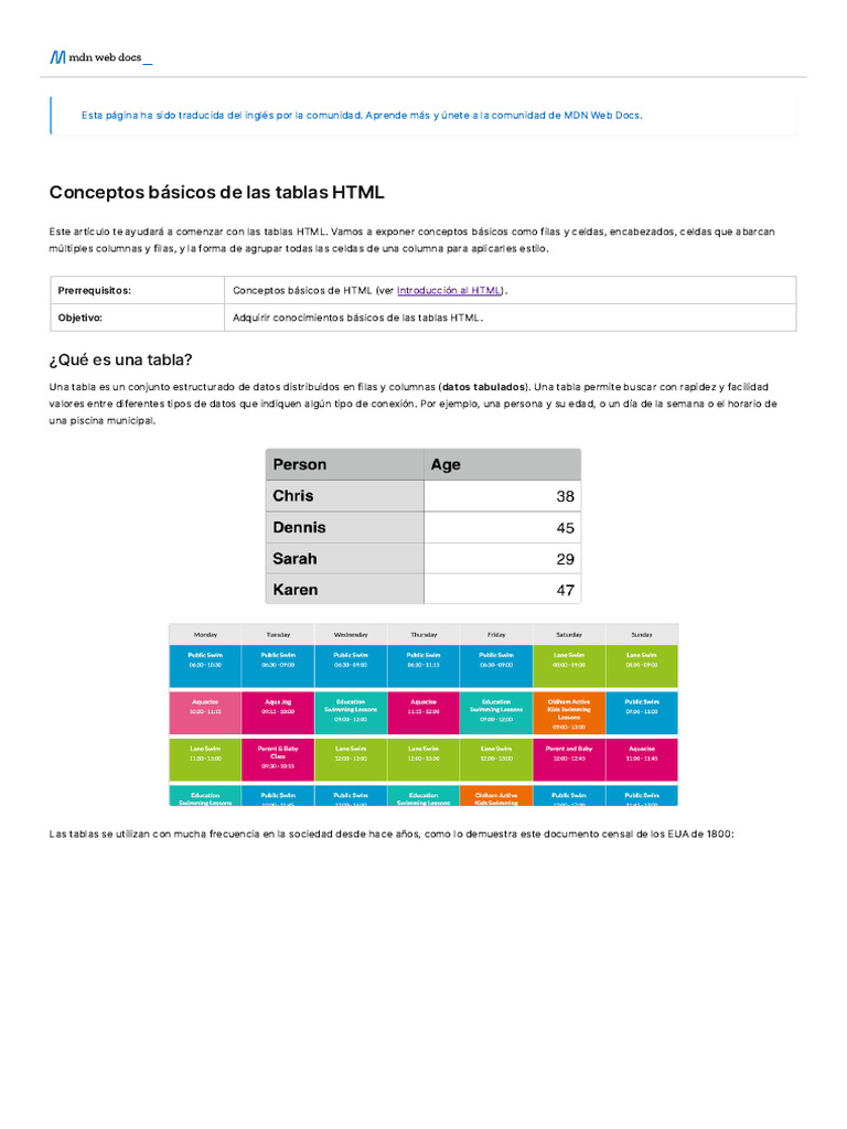 Conceptos Básicos de Las Tablas HTML - Aprende Desarrollo Web - MDN | PDF | HTML | Desarrollo web