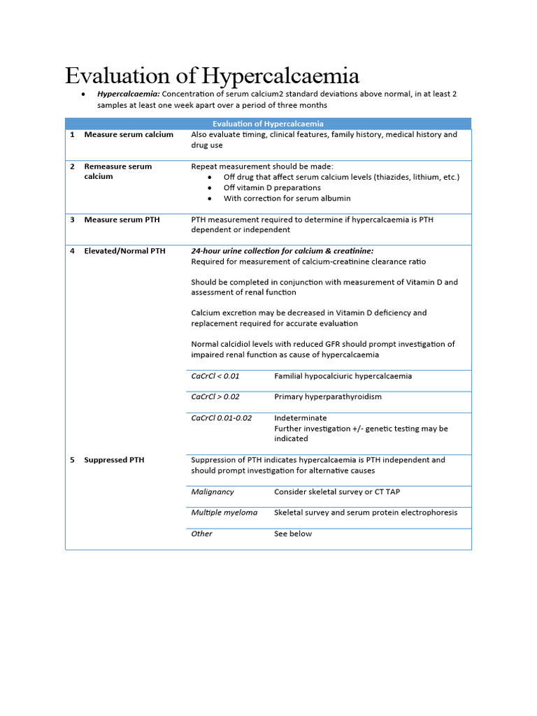 Comprehensive Hypercalcaemia Evaluation Guide | PDF | Diseases And ...