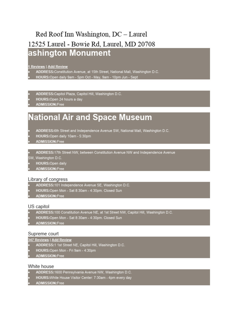 Washington D.C. Attractions Guide | PDF