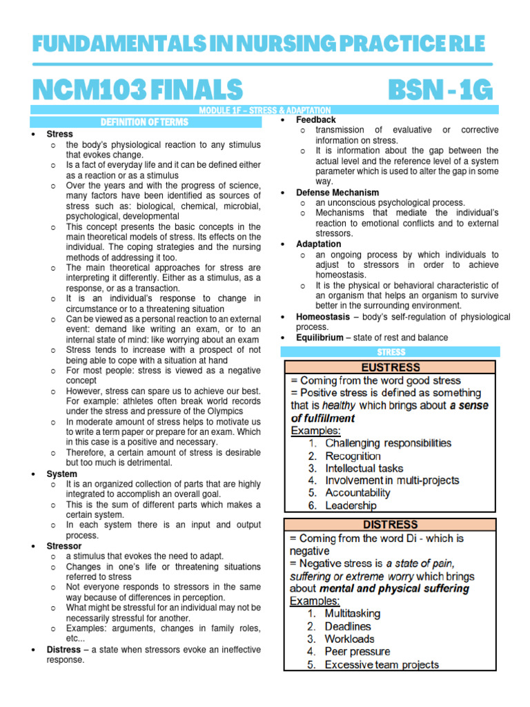 NCM-103-TRANSES-MODULE-1F-STRESS-AND-ADAPTATION-BSN-1G | PDF | Stress ...
