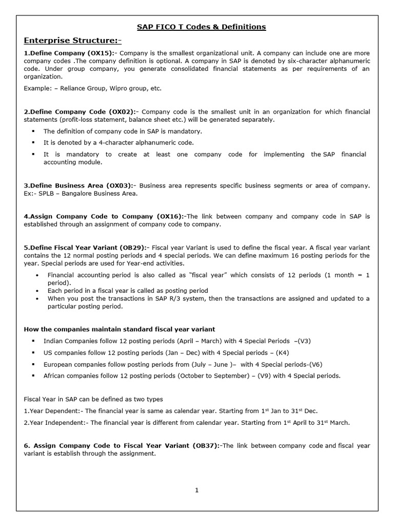 Sap Fico T Codes And Definitions Download Free Pdf Debits And Credits Payments