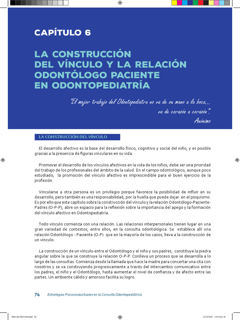 Relación Odontolog Paciente Cap 6 | PDF | Teoría de apego | Odontología