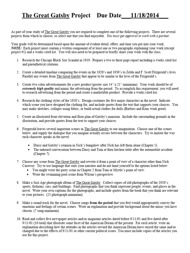 Gatsby Projects | PDF | The Great Gatsby | Narration