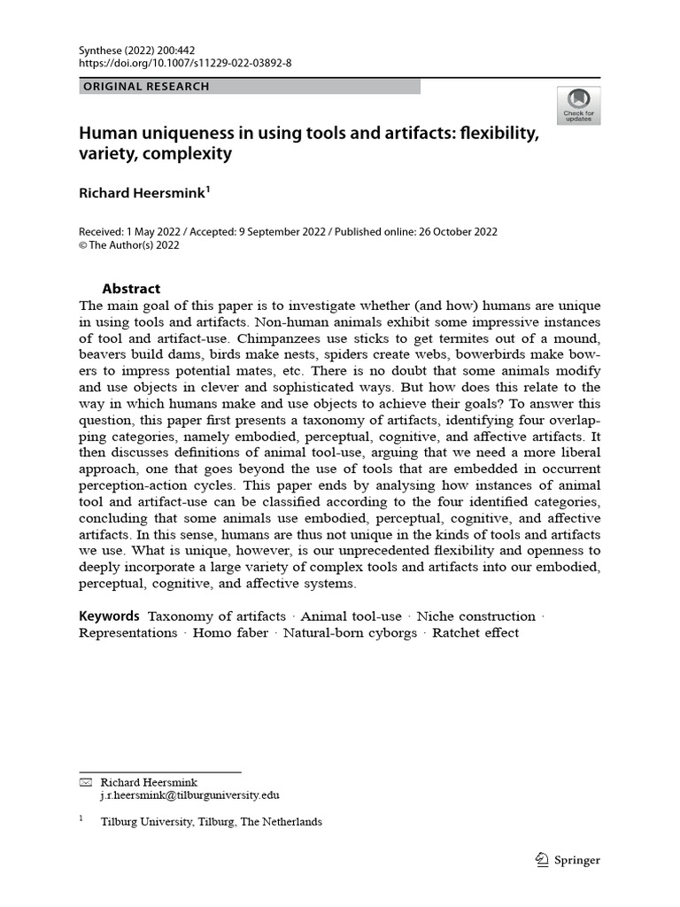 Human Uniqueness in Using Tools and Artifacts - Flexibility, Variety ...