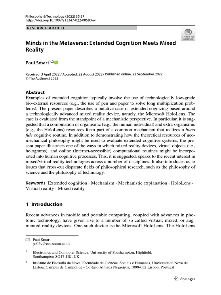 Minds in The Metaverse - Extended Cognition Meets Mixed Reality | PDF ...