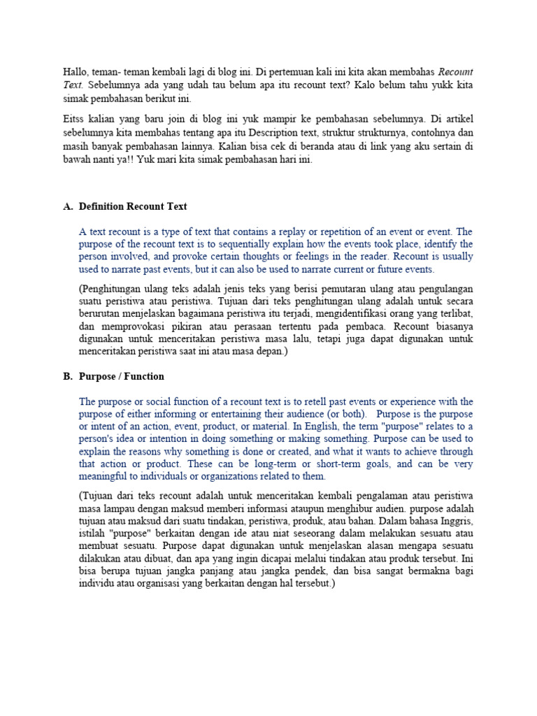 Panduan Lengkap Recount Text | PDF
