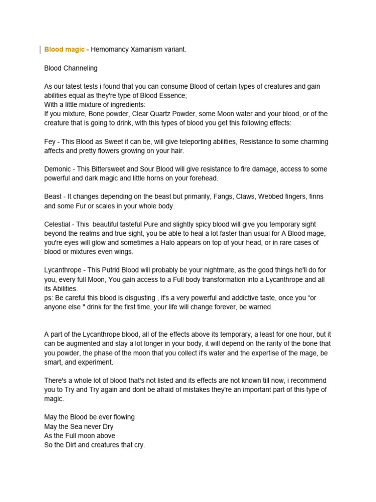 Hemomancy Blood Channeling Guide | PDF