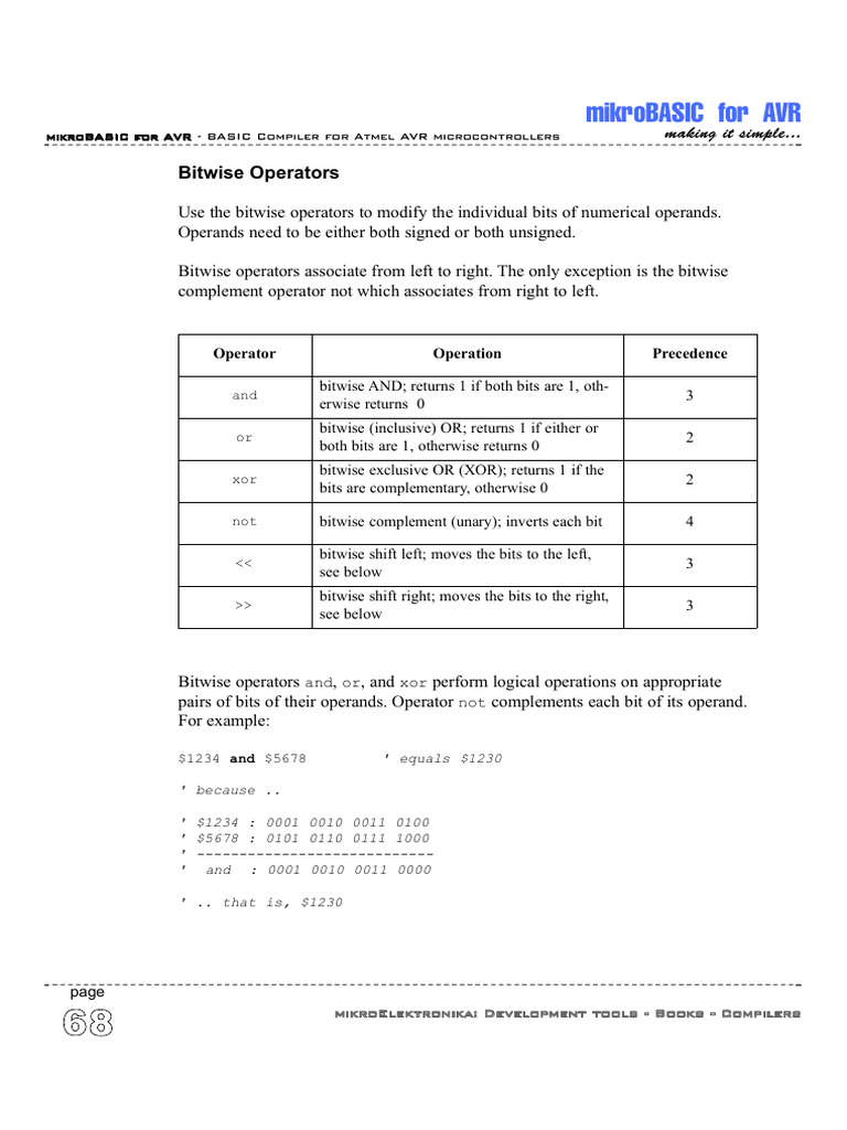 Bitwise Operators in MikroBasic | PDF