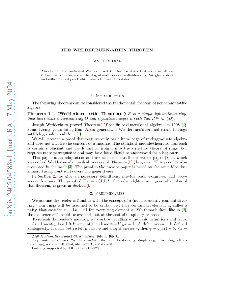 Simple Left Artinian Rings Explained | PDF | Ring (Mathematics ...