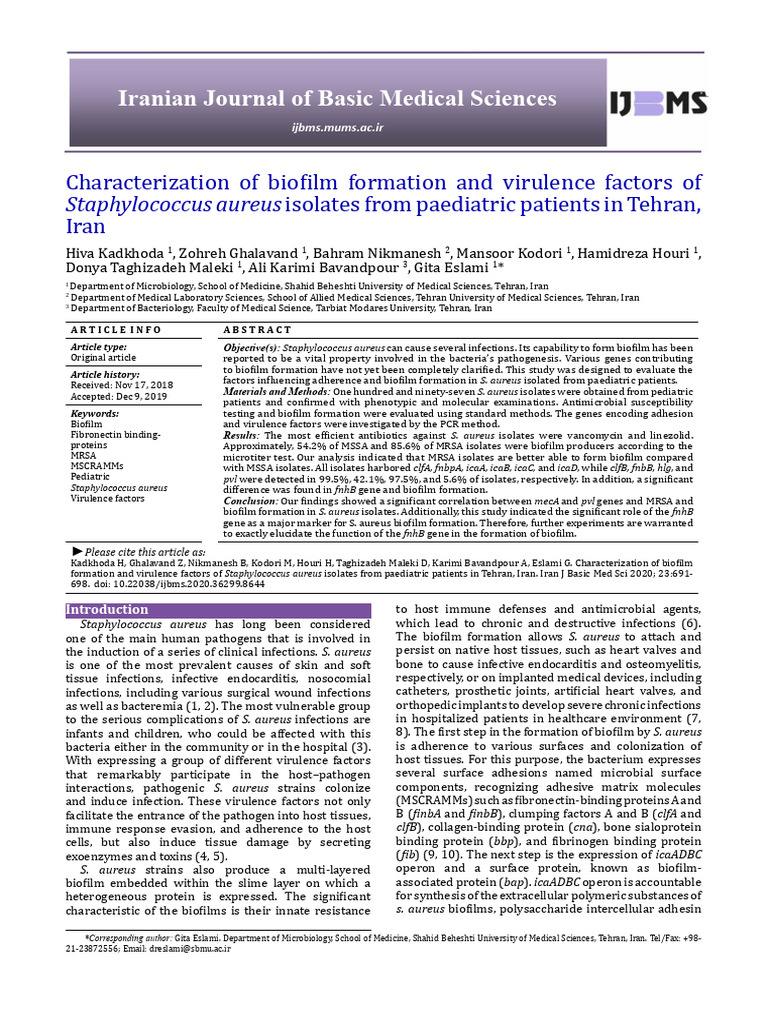 IJBMS Volume 23 Issue 5 Pages 691-698 | PDF | Staphylococcus Aureus | Methicillin Resistant ...