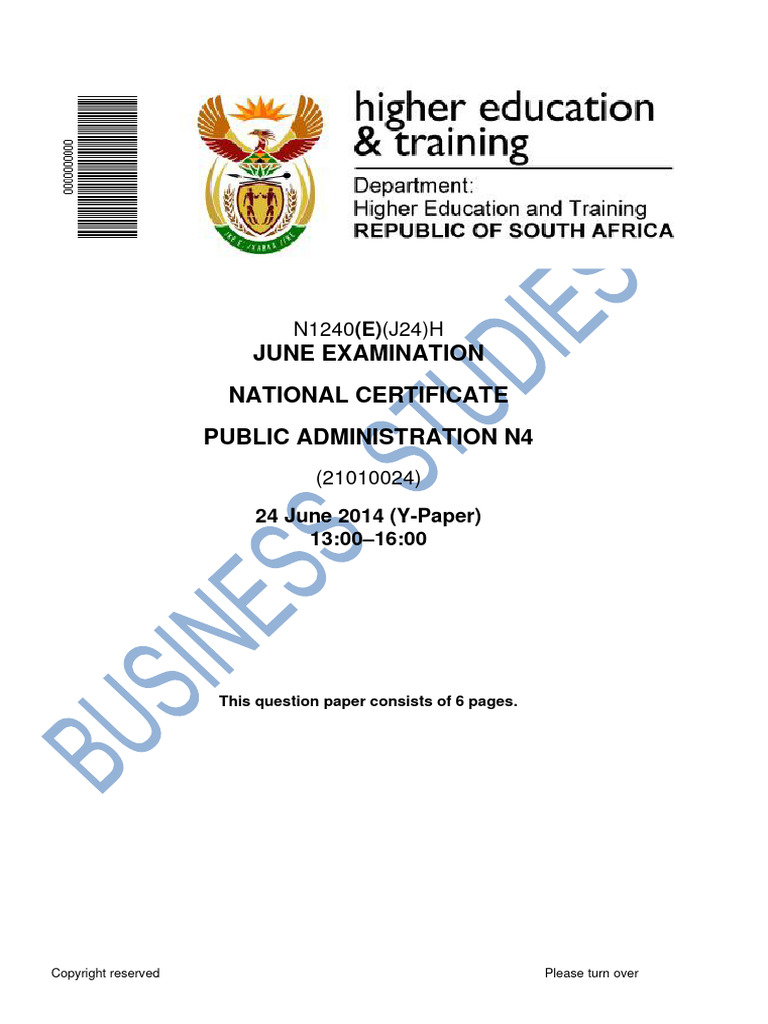 N1240-Public Administration n4 QP June 2014 | PDF | Legislature | Justice