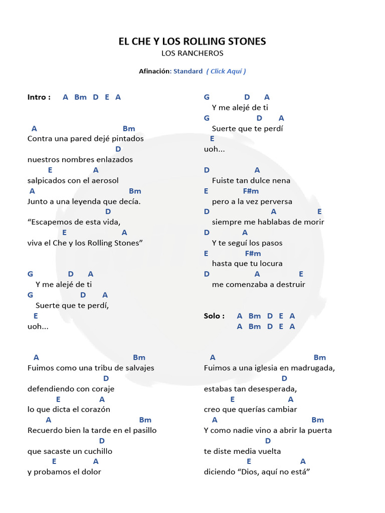 El Che y Los Rolling Stones - Letra y Acordes | PDF