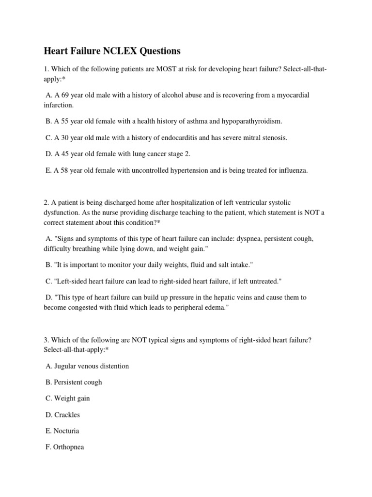 Heart Failure NCLEX Questions ONLY | PDF | Heart Failure | Heart