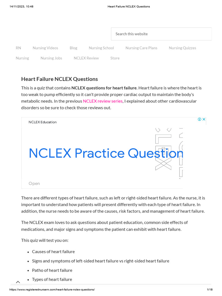 Heart Failure NCLEX Questions | PDF | Heart Failure | National Council ...