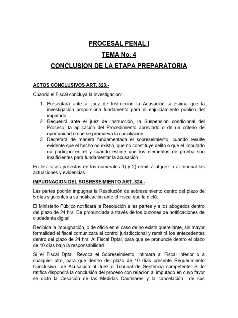 TEMA No. 4 CONCLUSION DE LA ETAPA PREPARATORIA | PDF | Fiscal | Sentencia (ley)