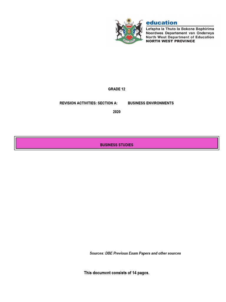 Grade 12 Business Environments Revision | PDF | Employment ...