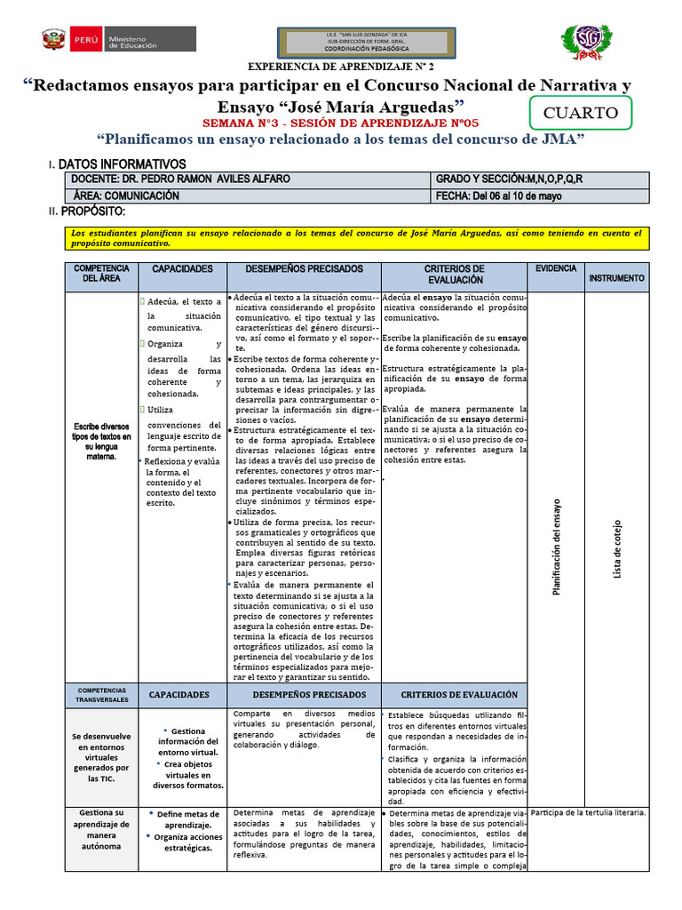 SESIÓN 5- EDA 2 | PDF | Aprendizaje | Ensayos