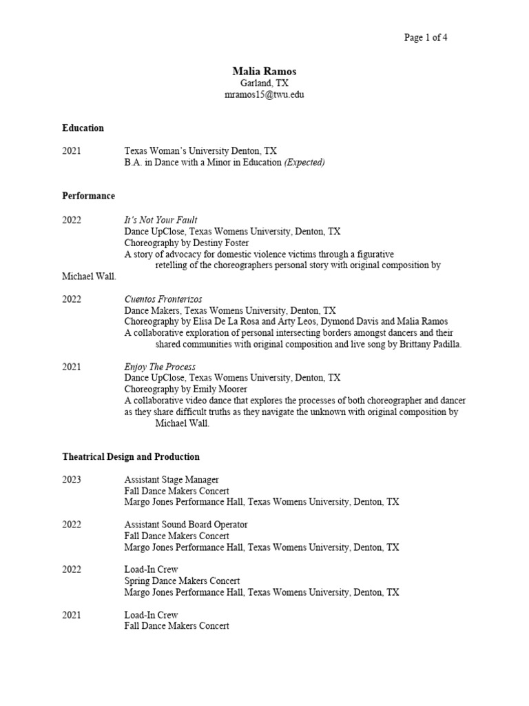 malia ramos cv | PDF | Choreography | Dances